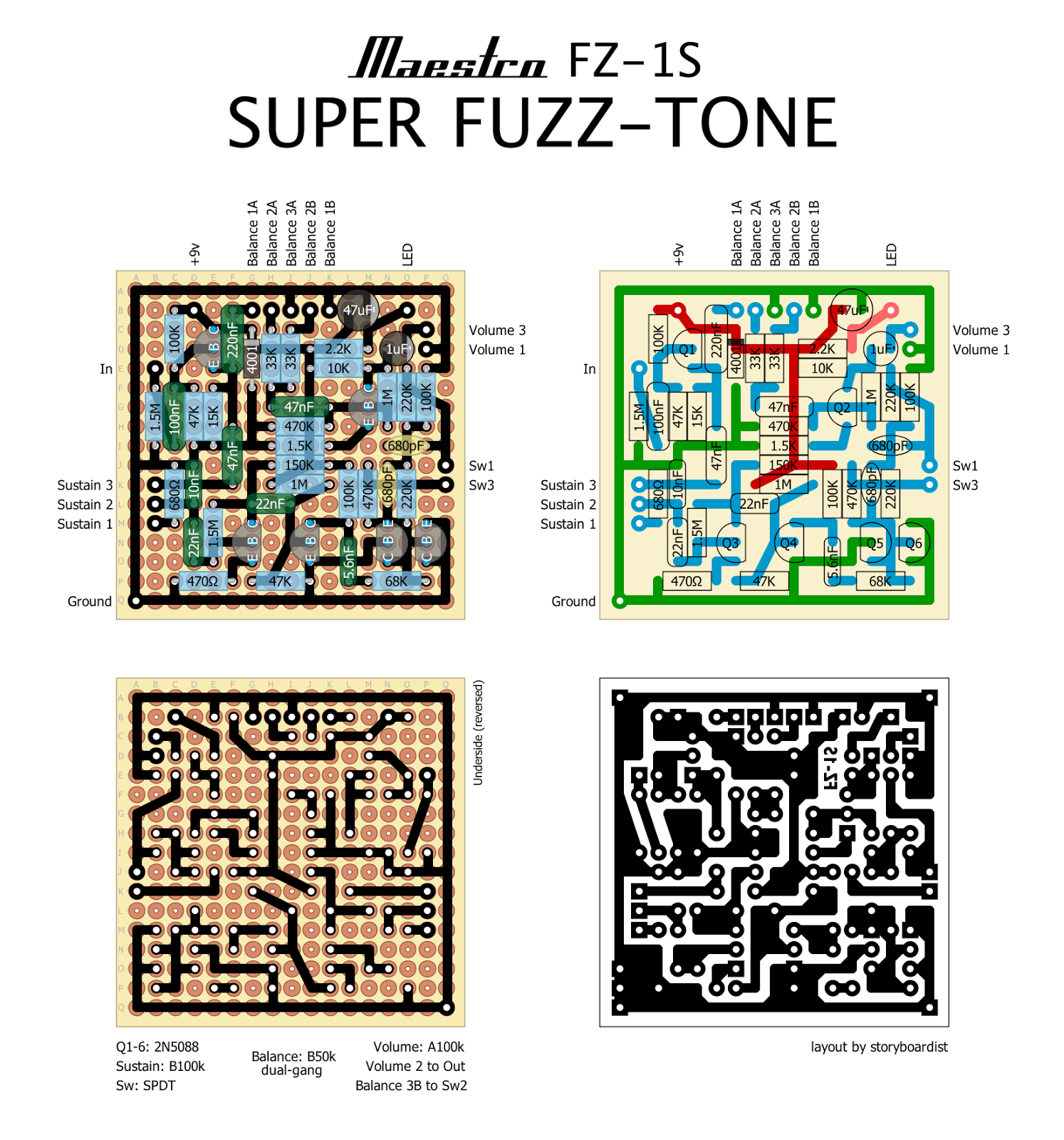 Perf and PCB Effects Layouts: Maestro FZ-1S Super Fuzz-Tone