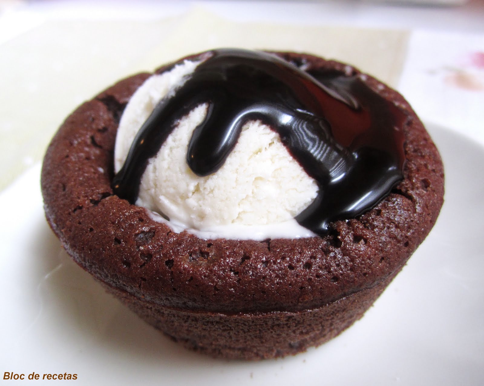 Bloc de recetas: Helado de crema en tazón de brownie