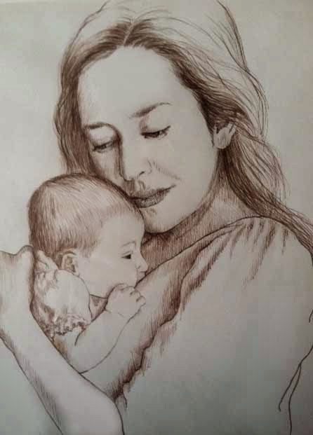 Rita Salazar Dickerson: Mother and Child: Pen and Ink Sketches
