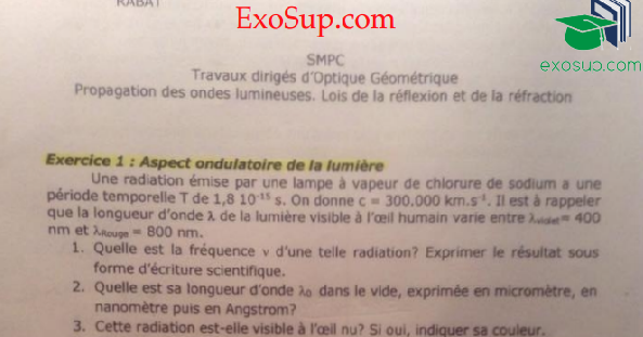 TD optique géométrique série n°1 + Corrigée SMPC S2 - 2014-2015 FSR