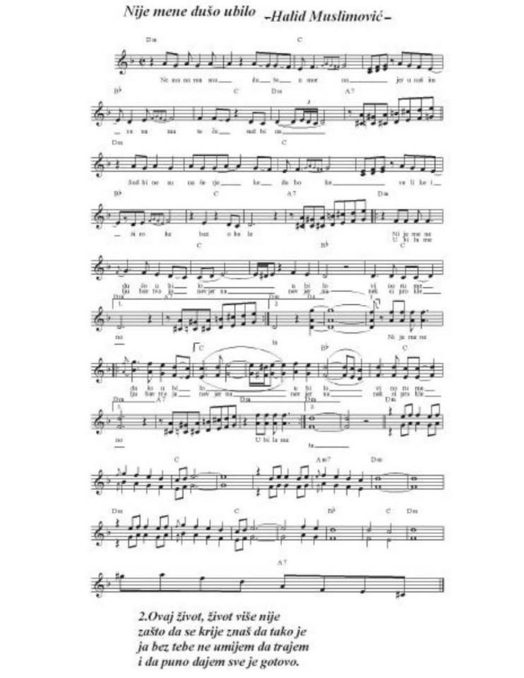 NOTE | DOMACE I STRANE: NIJE MENE DUŠO UBILO NOTE AKORDI TEKST