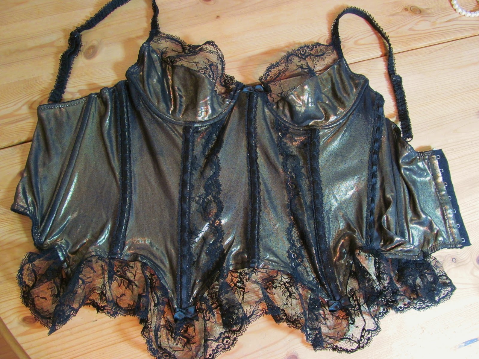 Vintage Moschino gold black liquid gloss slippy feel bustier corset ...