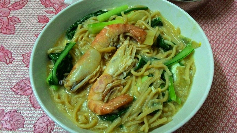 My Cooking Recipe : 大头虾焖伊面Braised Yee Mee with Freshwater Prawns
