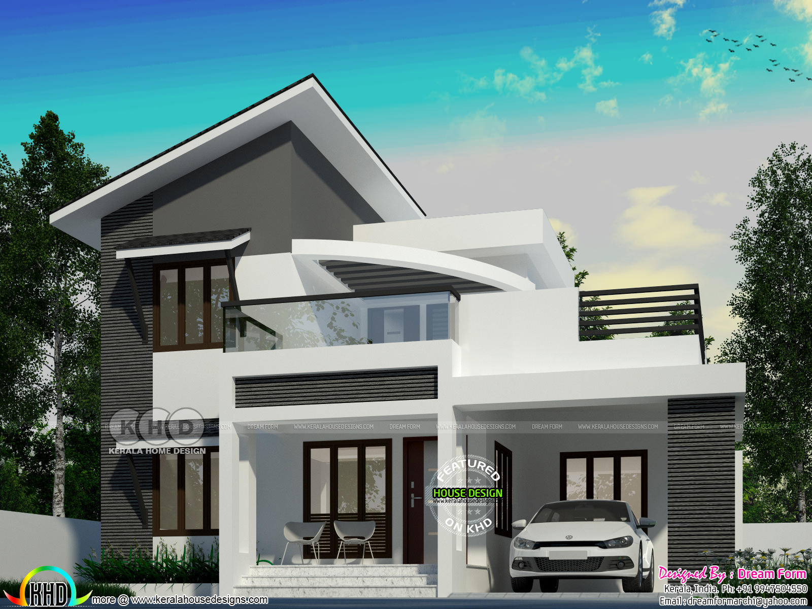 Slanting roof mix modern 4 BHK house design - Kerala Home Design and ...