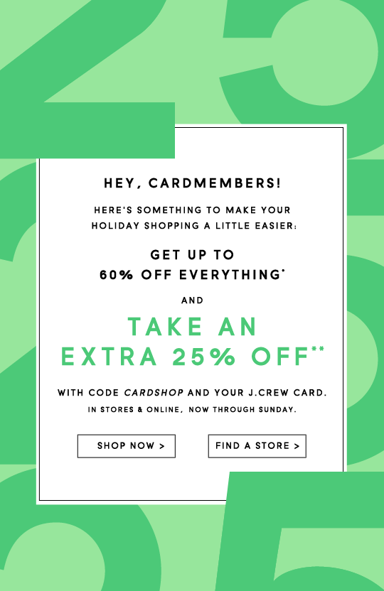 J.Crew Aficionada: Cardmembers Get an Extra 25% Off at J.Crew Factory