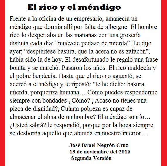 JOSÉ ISRAEL NEGRÓN CRUZ: El rico y el méndigo