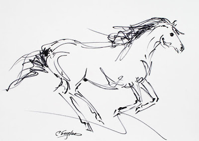 Carol Engles Art: A Strong Gallop, equine ink drawing by Carol Engles