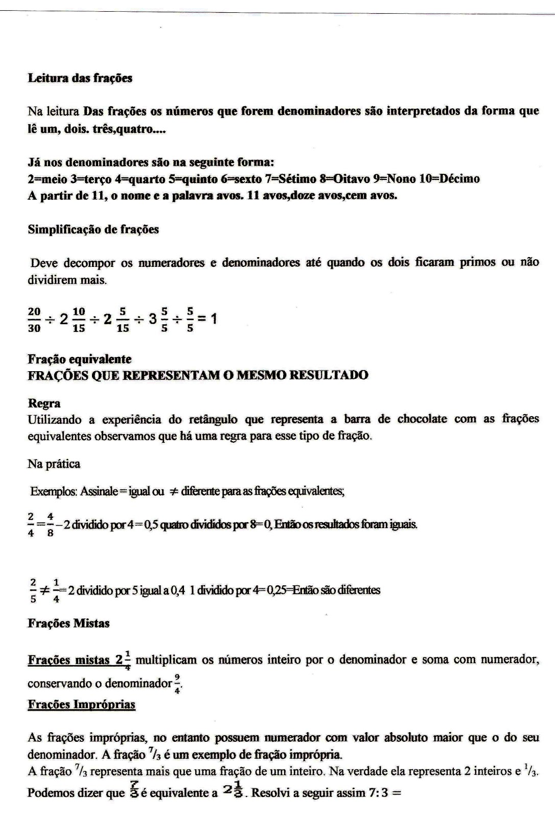 Professor Romenildo 7º Ano: Leitura e Tipos de Frações