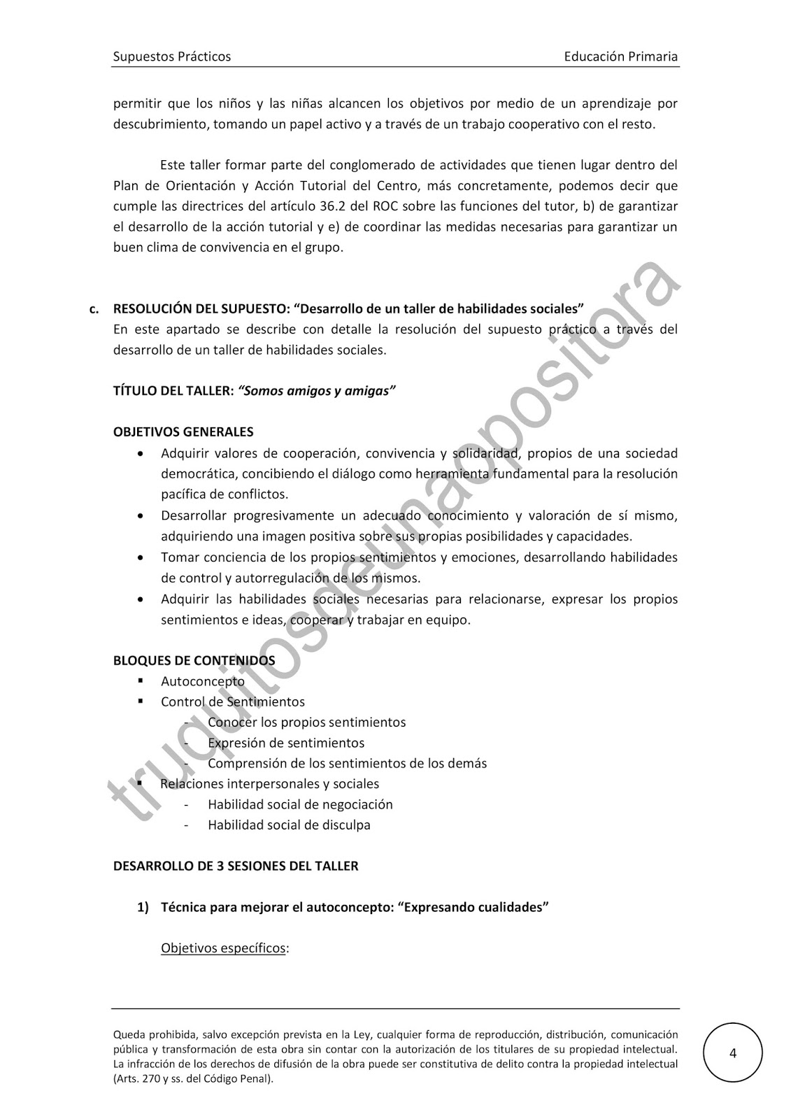 Ejemplo de Supuesto Práctico: TALLER DE HABILIDADES SOCIALES