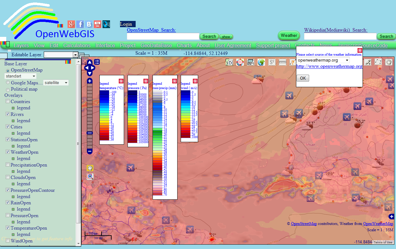 OpenWebGIS is free online GIS: Weather in OpenWebGIS