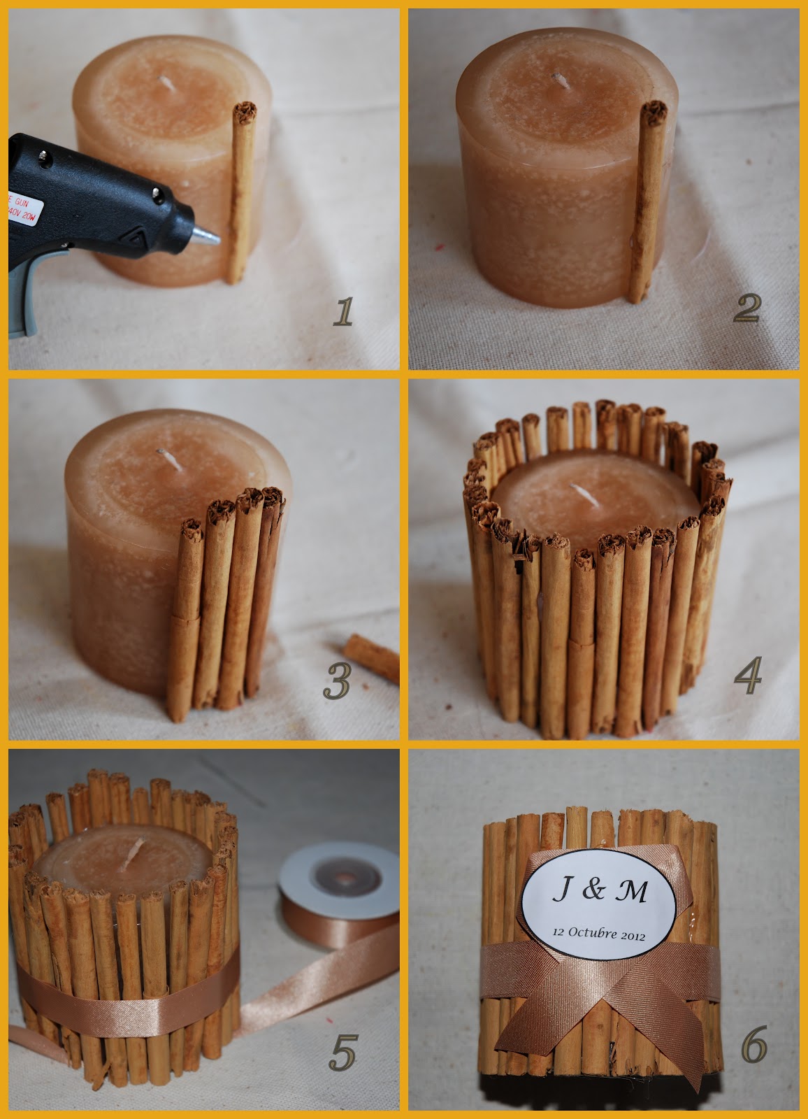 Decorabodas: DIY: Velas decoradas con ramas de canela.