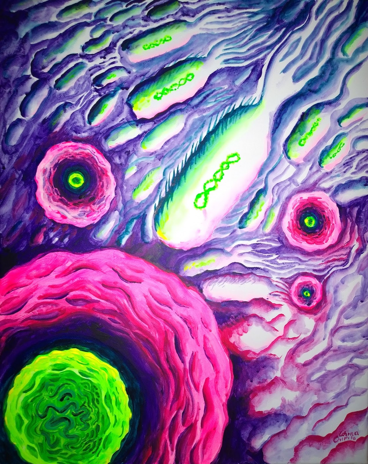 Grafica si pictura de Corina Chirila: Atacul bacteriilor