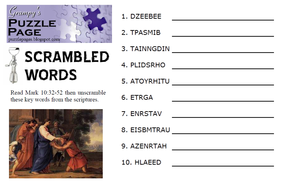 Grampy's Puzzle Page: Scrambled Words: Mark 10