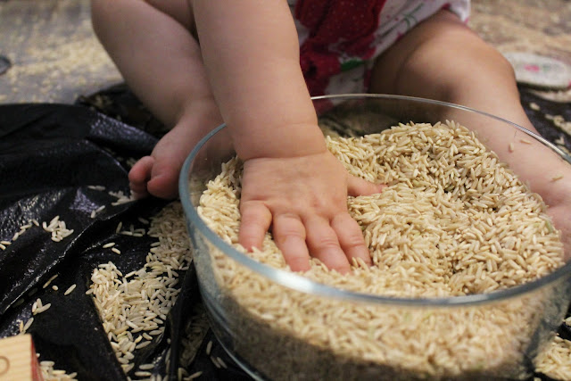(she always loved) larking.: make a mess Mondays: rice sensory play