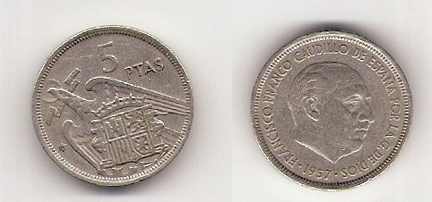 raja's coins sale: 5 PTAS ESPANO 1957 COIN