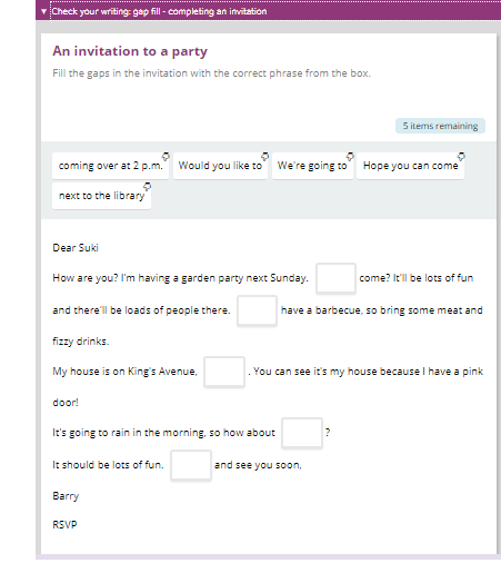 CUALE A2: An Invitation to a Party. Writing