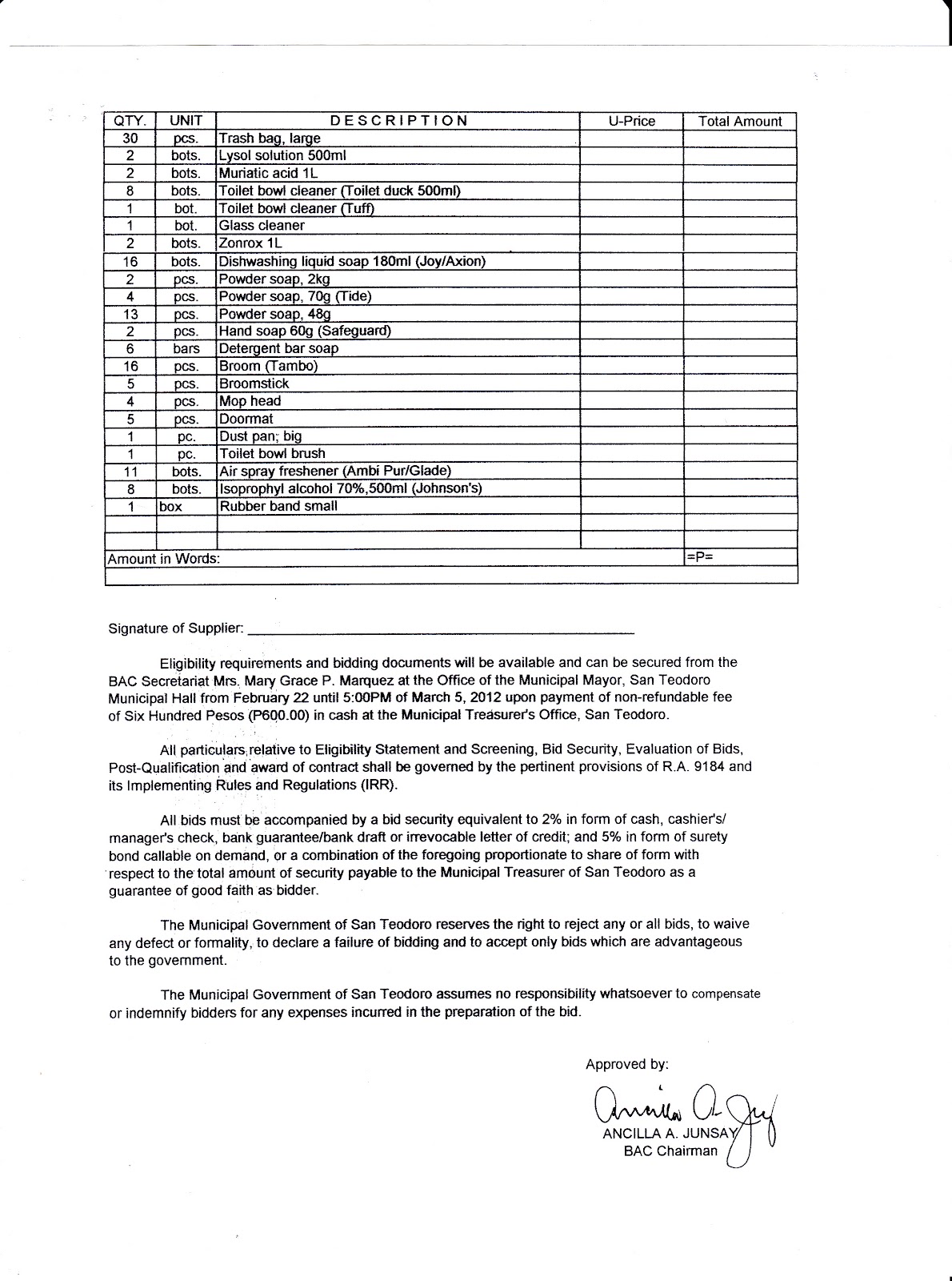 LGU San Teodoro Full Disclosure of Local Finances: Bidding Documents ...