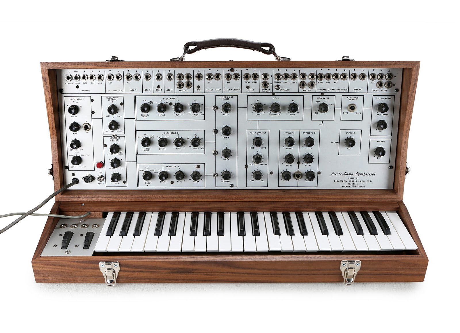 MATRIXSYNTH: EML ELECTROCOMP 101 VINTAGE SYNTHESIZER w Custom Wood Case & Mod Wheels