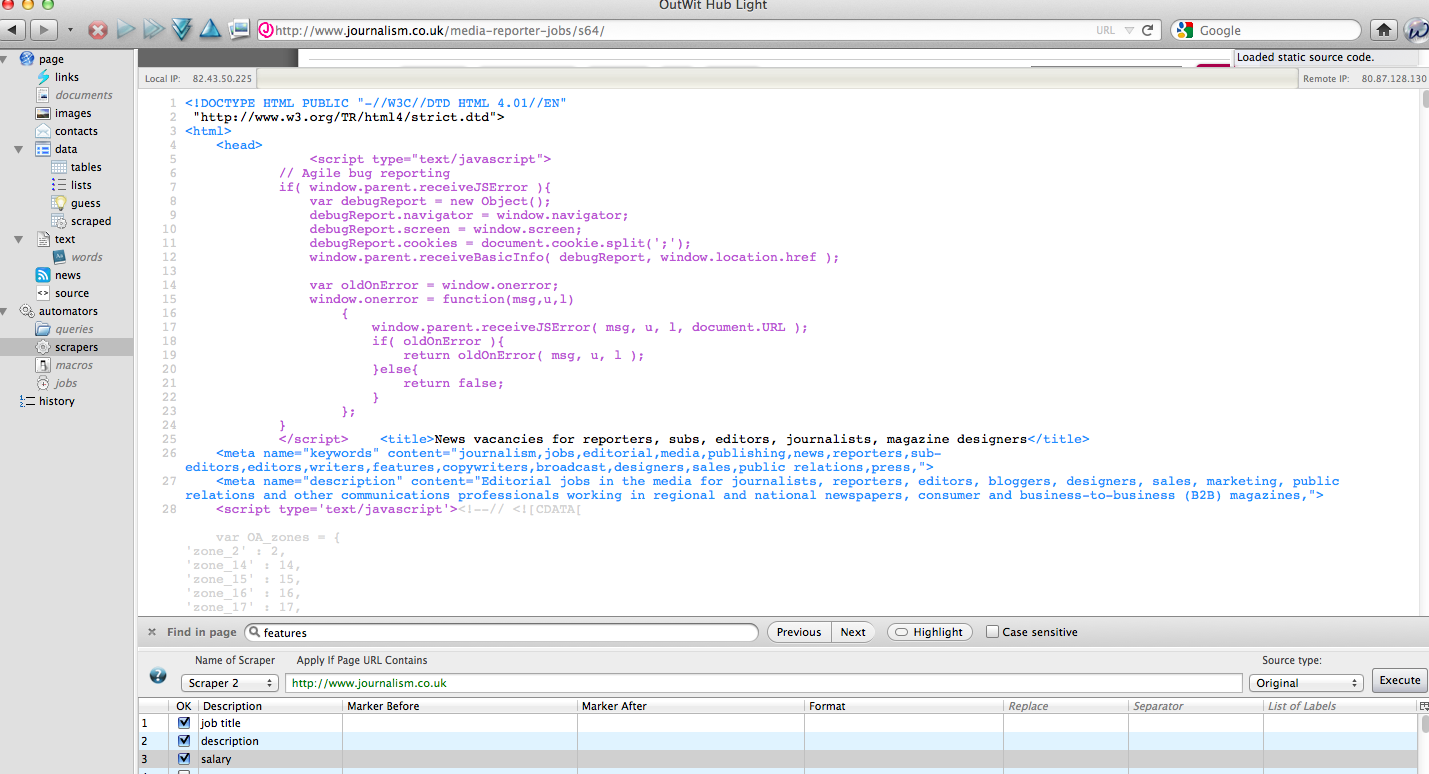 Data Diary: How to scrape using OutWit Hub