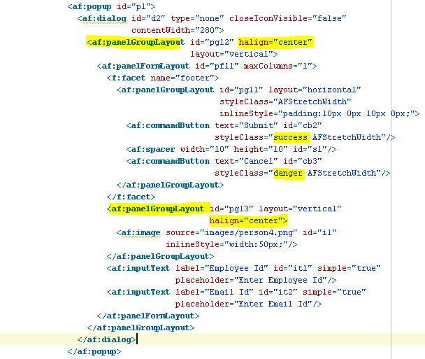 Oracle ADF - Dialog skinning / Modern Dialog with a simple form