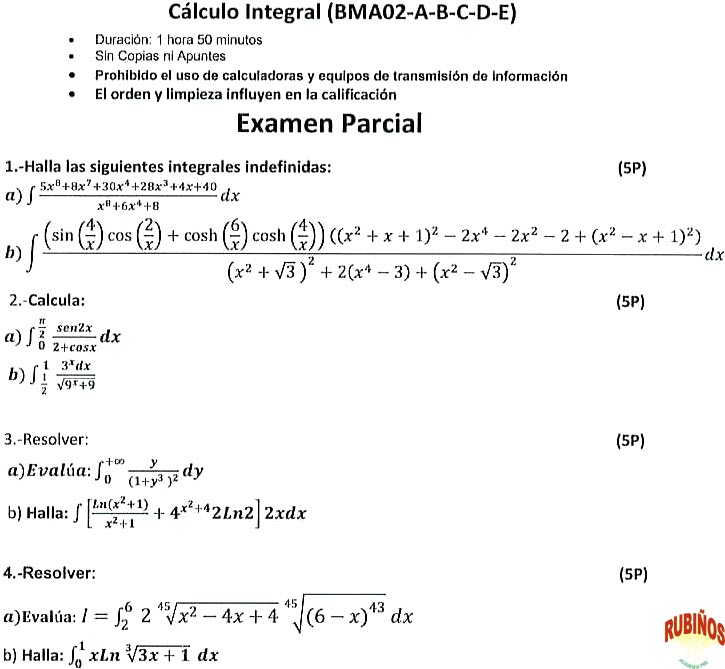 CÁLCULO INTEGRAL EXAMEN DESARROLLADO DE MATEMÁTICAS UNIVERSITARIAS CÁLCULO INTEGRAL EXAMEN DESARROLLADO DE MATEMÁTICAS UNIVERSITARIAS