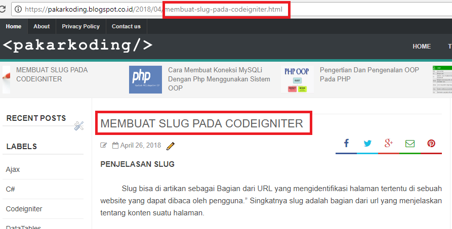 Membuat Slug Pada Codeigniter - Rajin Coding | Solusi Kodingan Anda