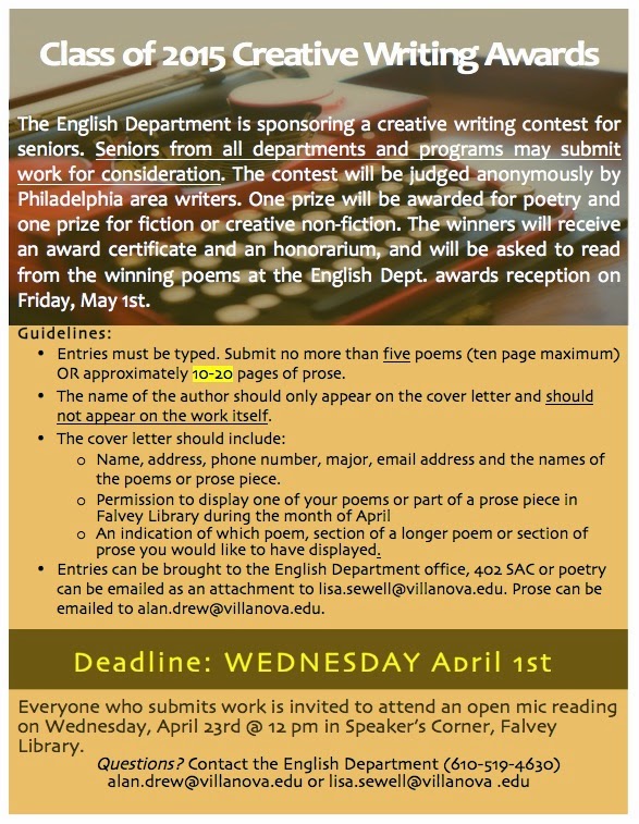 Villanova English: Class of 2015 Creative Writing Awards