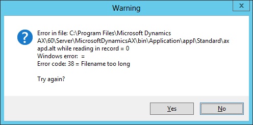 daxEquator: [AX2012] Error code: 38 = Filename too long