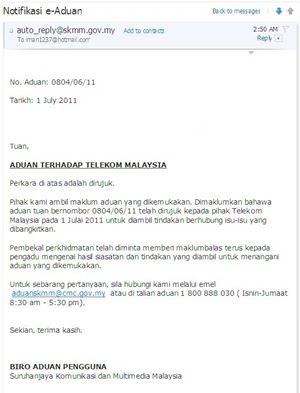 Contoh Surat Aduan Kepada Telekom Malaysia