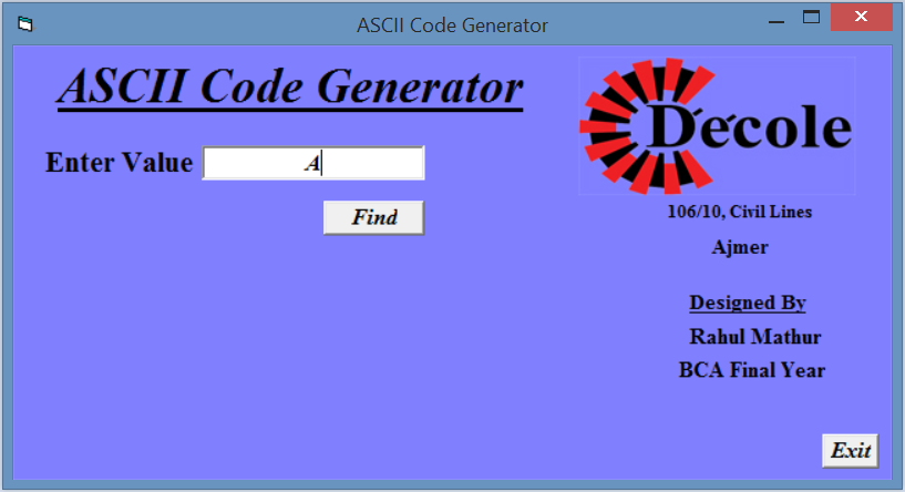 SoftWorks: ASCII Code Generator (Visual Basic 6.0)