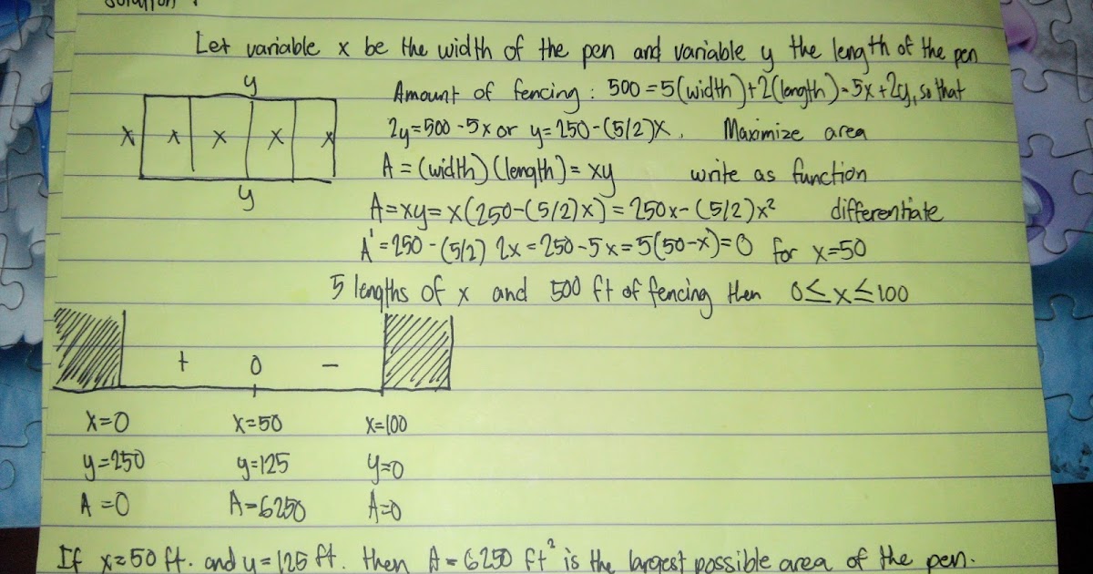 STEM 2E Basic Calculus: Build a rectangular pen with three parallel partitions using 500 feet of ...