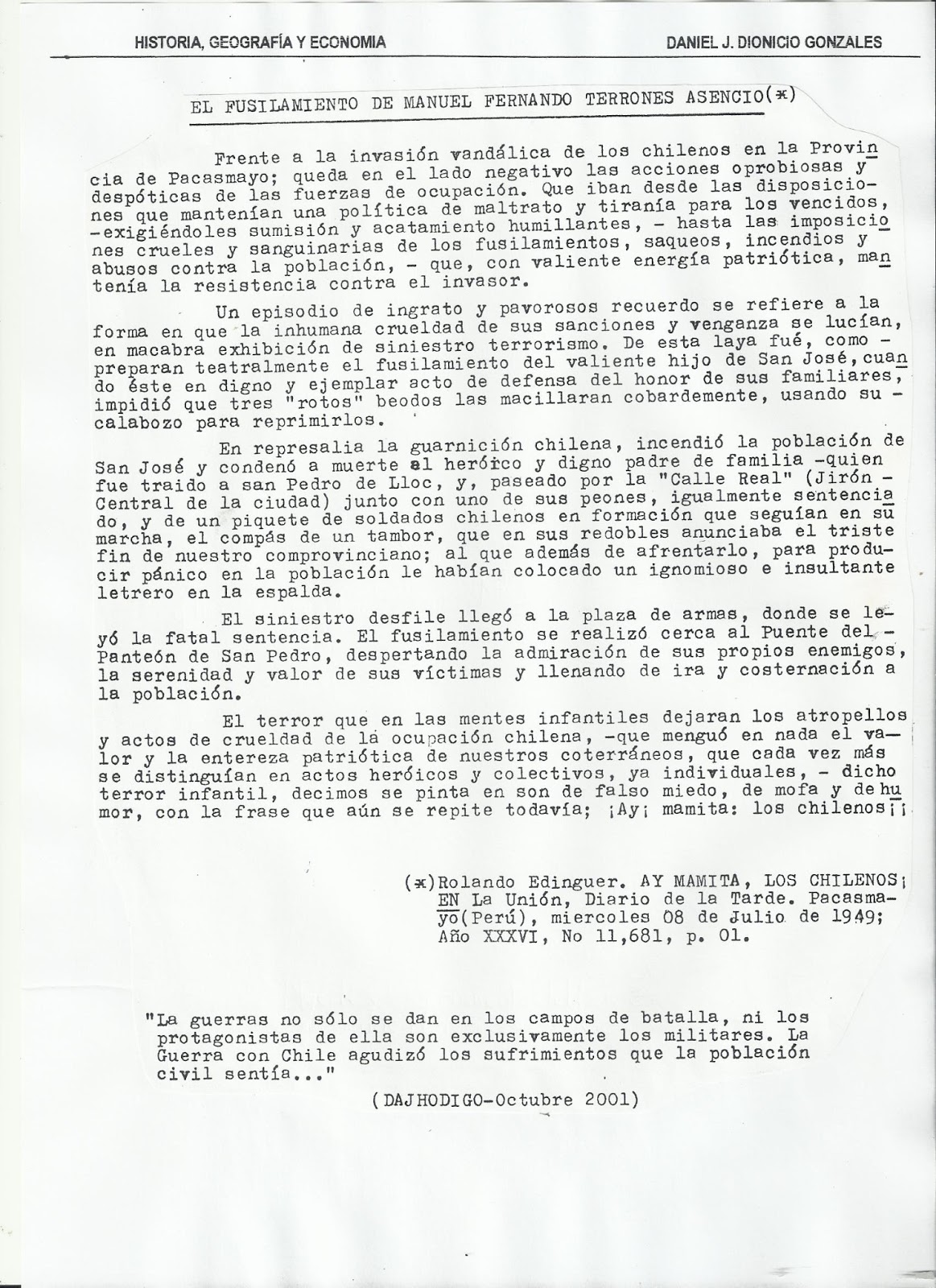 HEROE CIVIL DE LA GUERRA CON CHILE: DOCUMENTOS IMPORTANTES PARA CONOCER ...