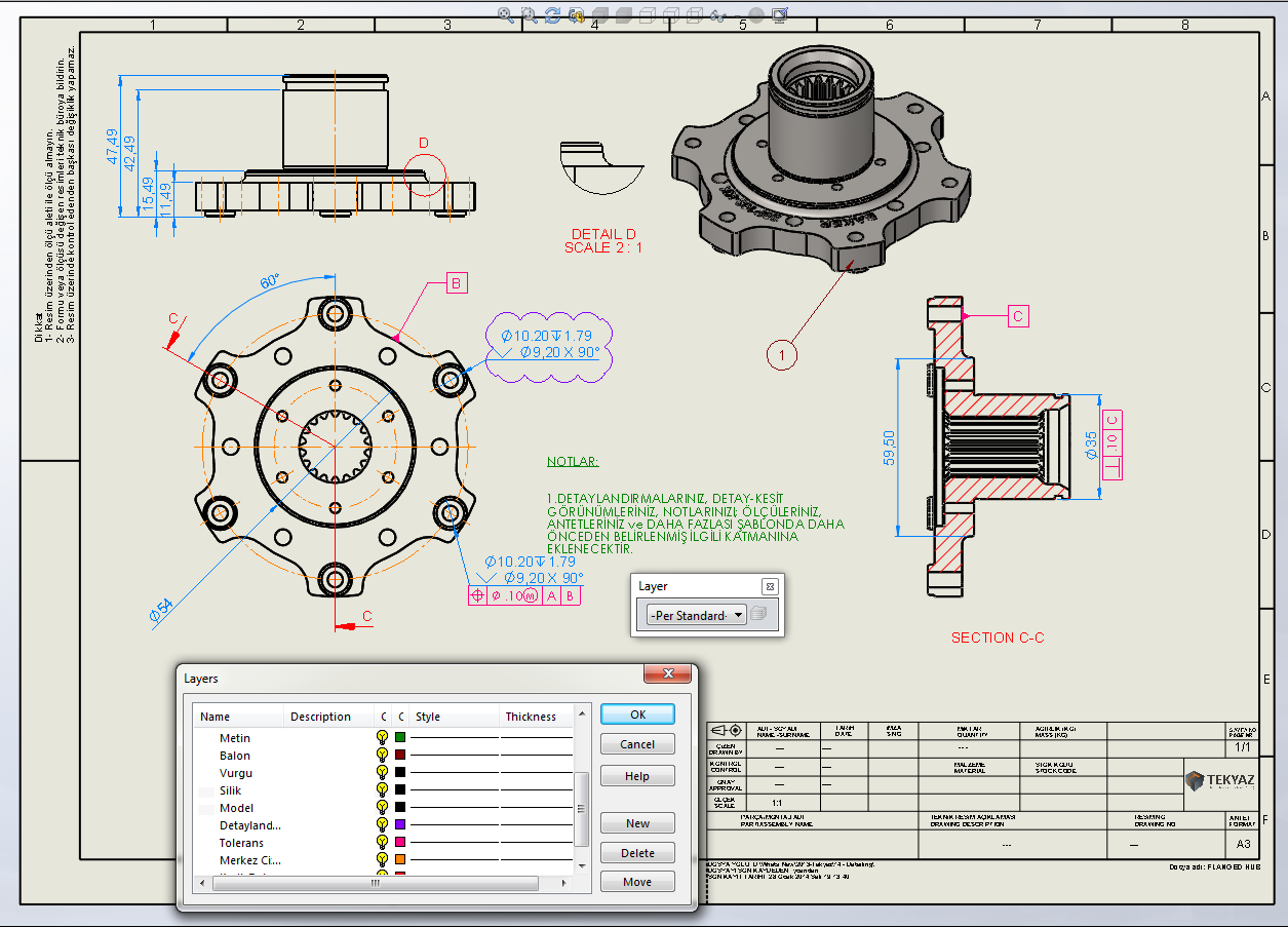 Teknik Resim (Drawing) 1 - Solidworks