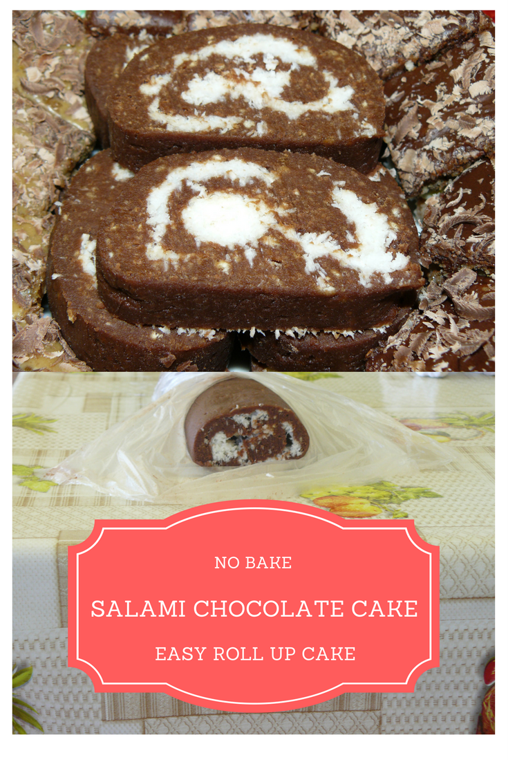 home made easy cakes: No Bake Salami Cake with Chocolate and Coconut
