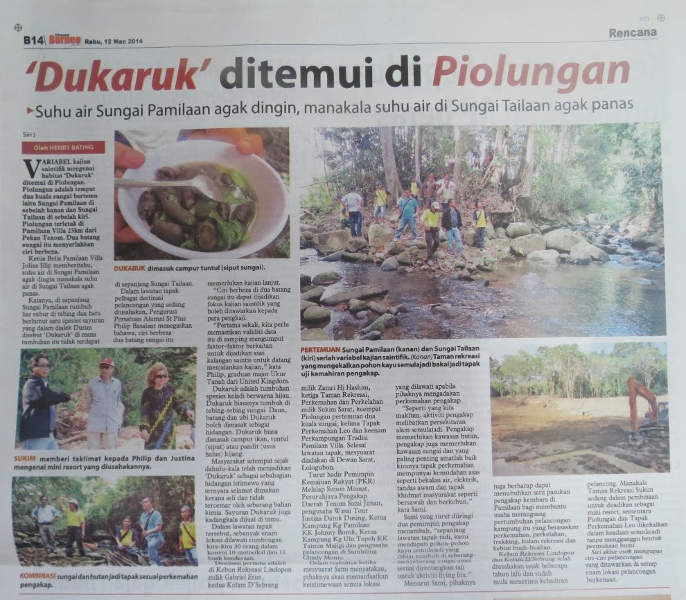 Kampung Pamilaan: Variabel saintifik habitat ‘Dukaruk’ ditemui di Piolungan