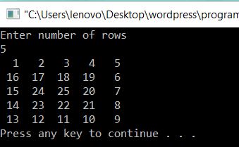 All C Programs: Chakravyuha or Spiral Pattern Program(Question Taken ...