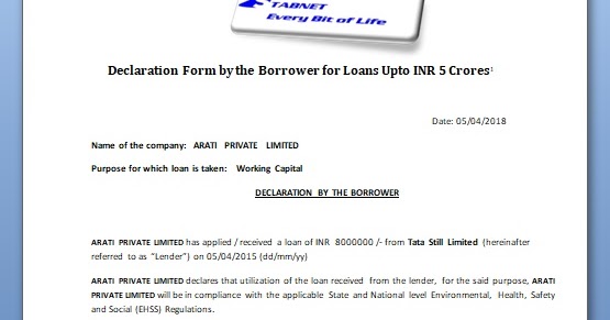 Declaration Letter For Loan in Word Format