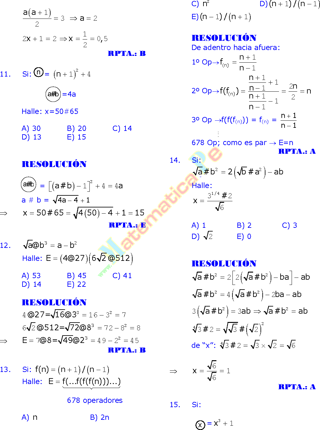 OPERADORES MATEMÁTICOS EJERCICIOS RESUELTOS DE RAZONAMIENTO MATEMÁTICO ...