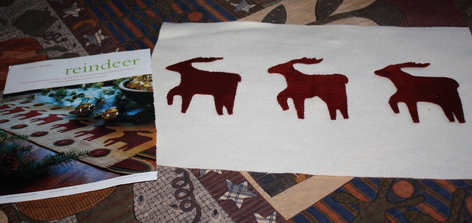 Tom Miner Quilts and Folk Art: Wool Reindeer Table Runner