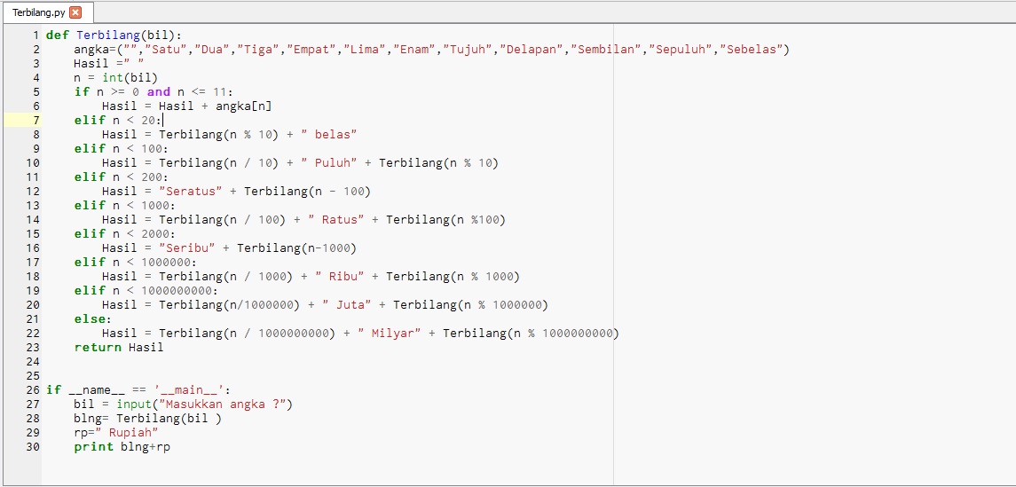 Program Terbilang Menggunakan Python Canopy