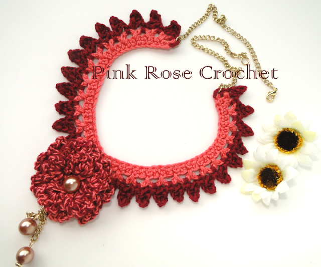 Pink Rose Crochet: Colar Flor Exotic Flower