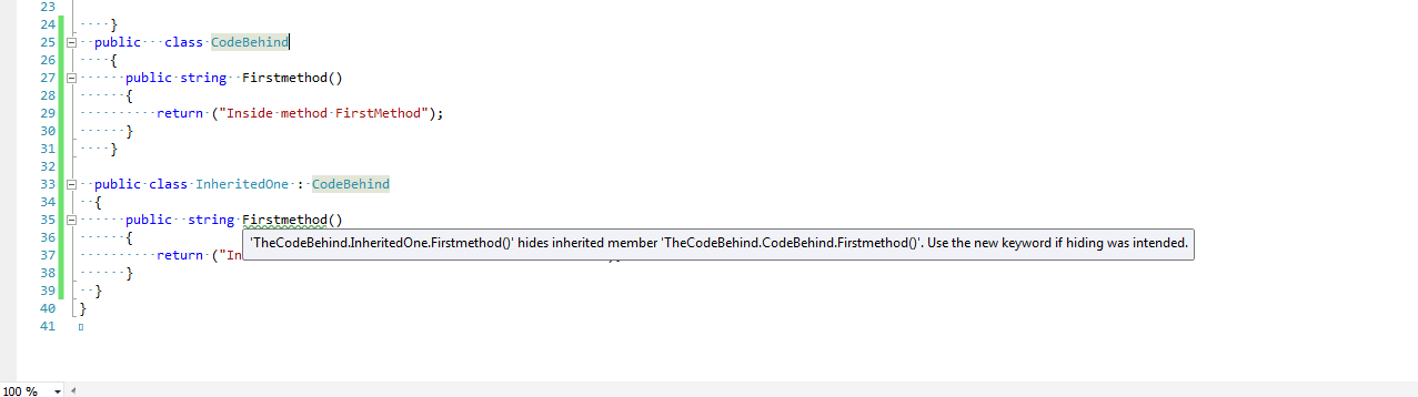 THE CODE BEHIND: Use of new,override and virtual In C#