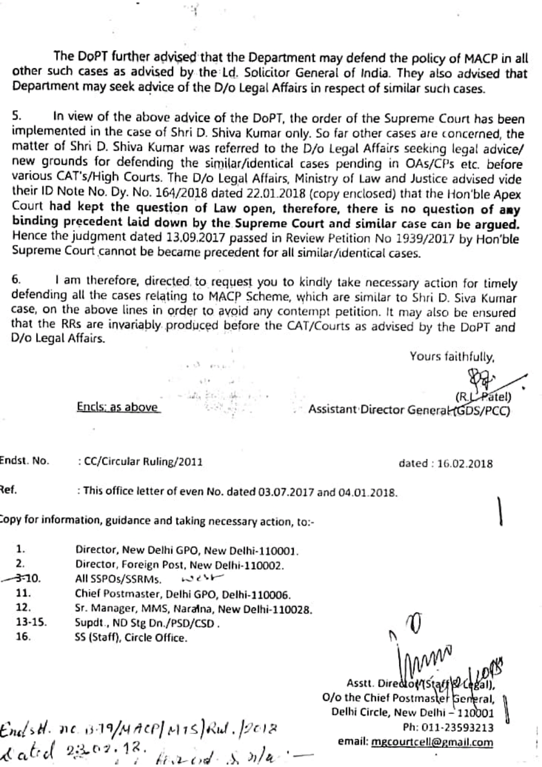 Instructions for defending the case relation to MACP before the Hon'ble ...