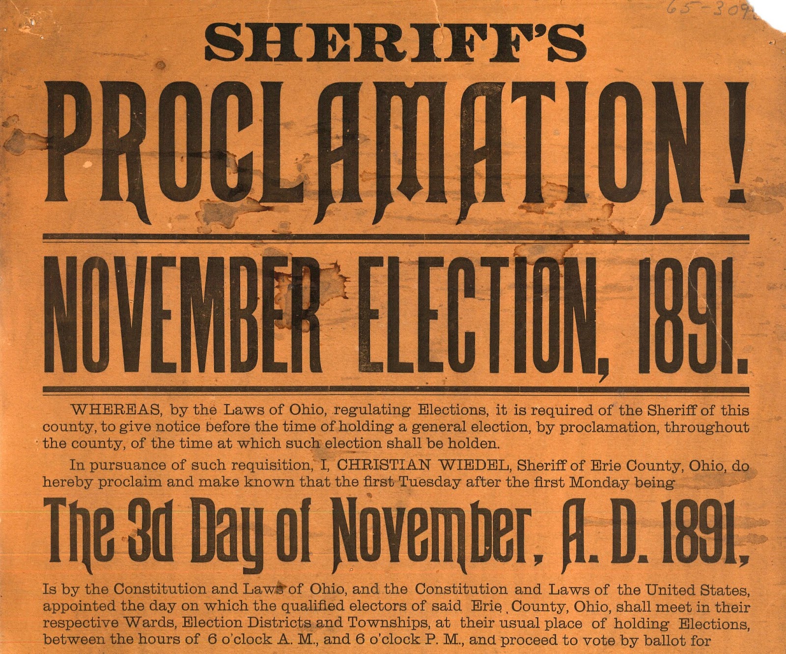 Sandusky History: Election of November 3, 1891
