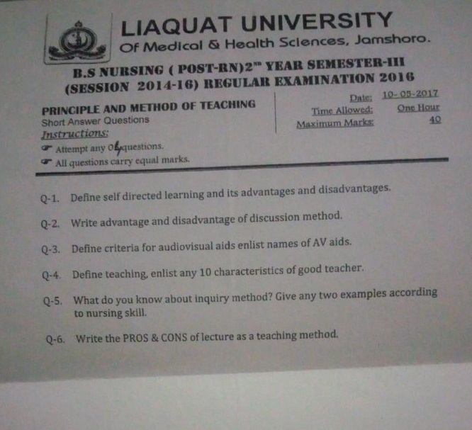 Past Papers POST RN BSN NURSING Semester 3