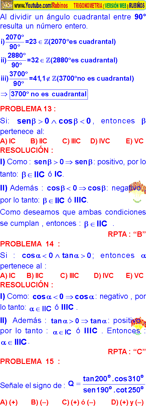 ANGULOS DE CUALQUIER MAGNITUD Y SUS RAZONES TRIGONOMÉTRICAS EJERCICIOS ...