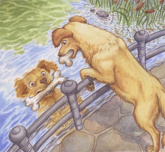 കഥകള്‍ മലയാളത്തില്‍ : നായയും എല്ലിൻ കഷ്ണവും / The Dog and Its Reflection