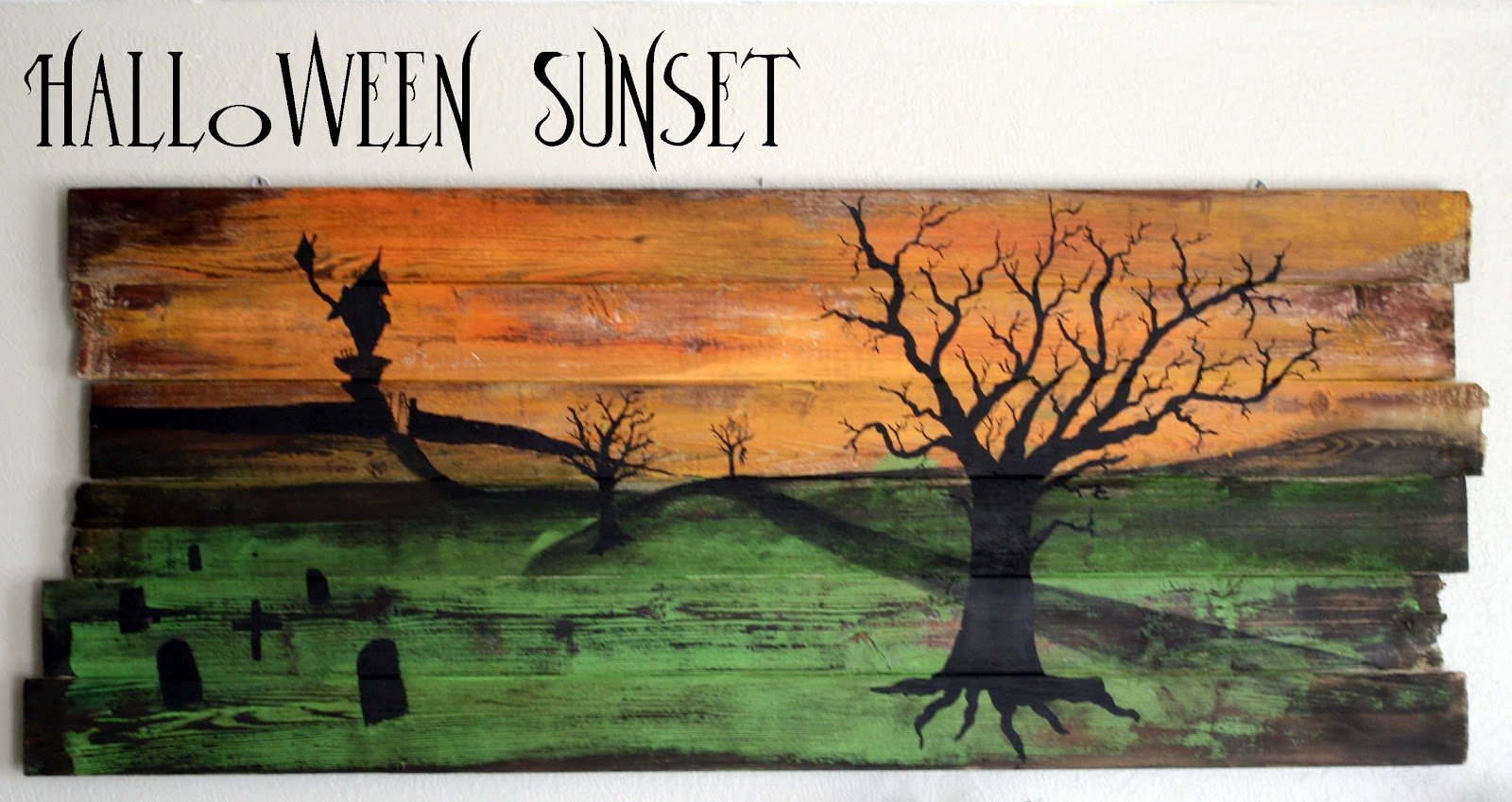 Running With Scissors: Fence Wall Hanging: Halloween Sunset
