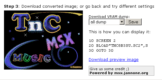 TnC Stuff: Some MSX links: MSX Screen conversor