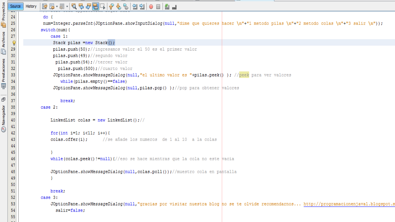 Un ingeniero en libertad.: METODO PILA Y COLA EN JAVA